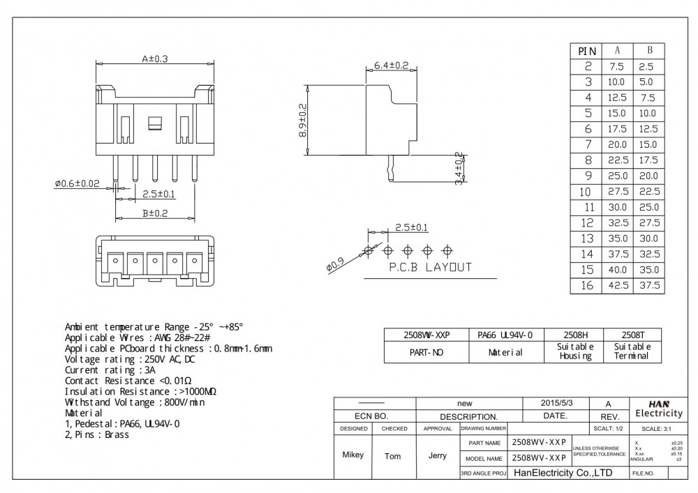 HanElectricity 2508WV-02P technical drawing