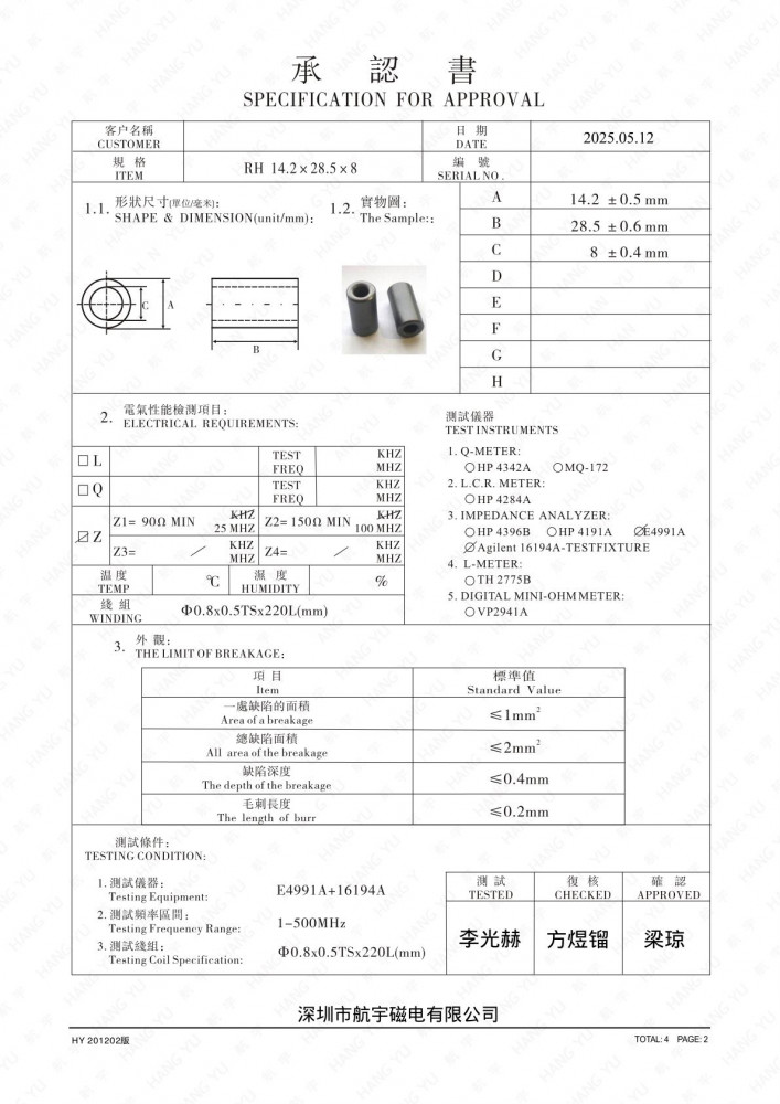RH14.2×28.5×8 approval document page 2