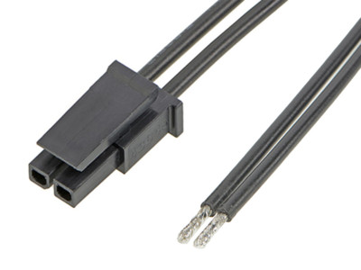 Micro-Fit 3.0 Male-to-Pigtail Off-the-Shelf (OTS) Cable Assembly, Single Row, 600.00mm Length, Gold (Au) Plating, 2 Circuits, Black