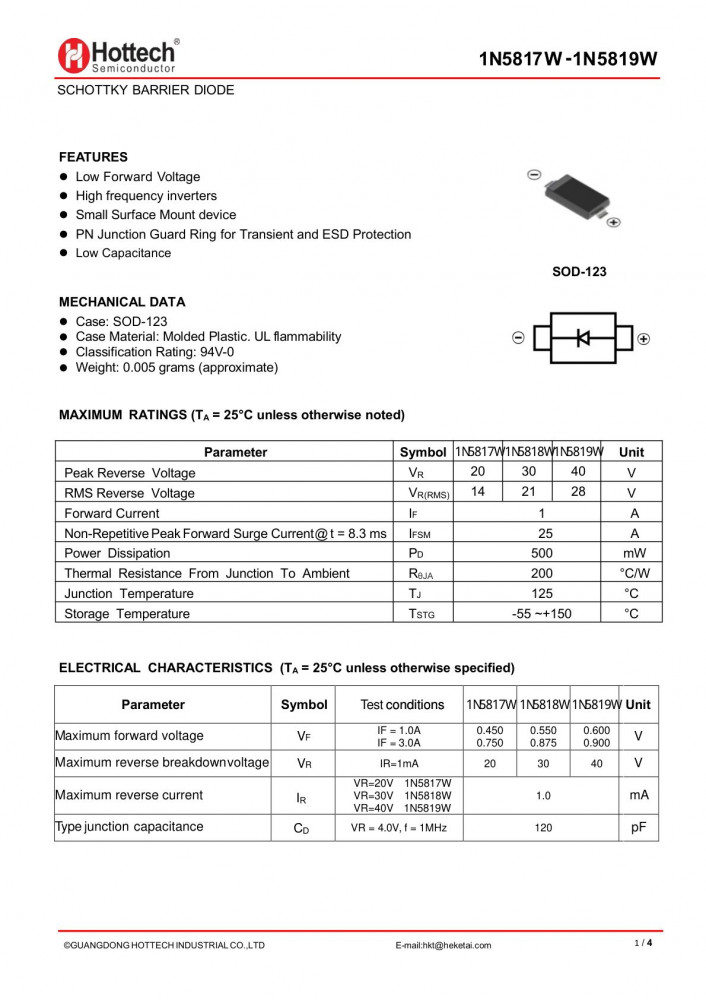 1N5817W datasheet page 1