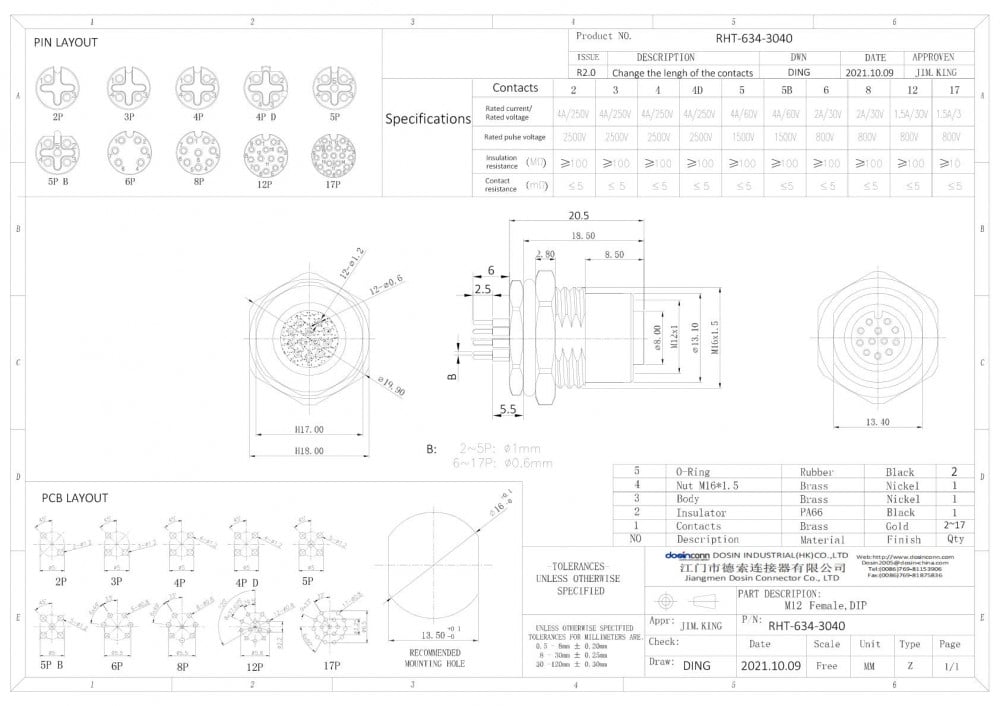 Dosinconn RHT-634-3040 connector drawing preview