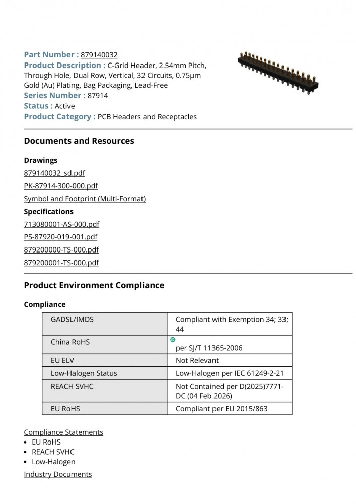MOLEX 879140032 technical document preview, page 1