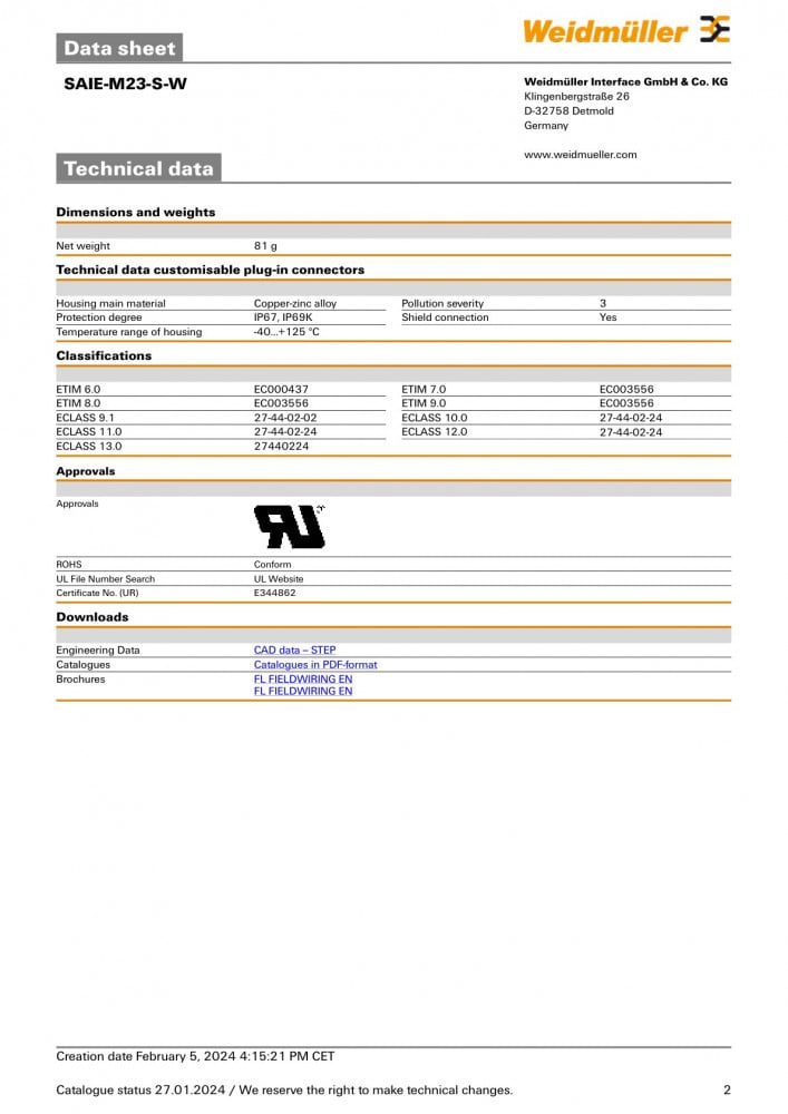 WEIDMULLER 1169980000 technical document page 2