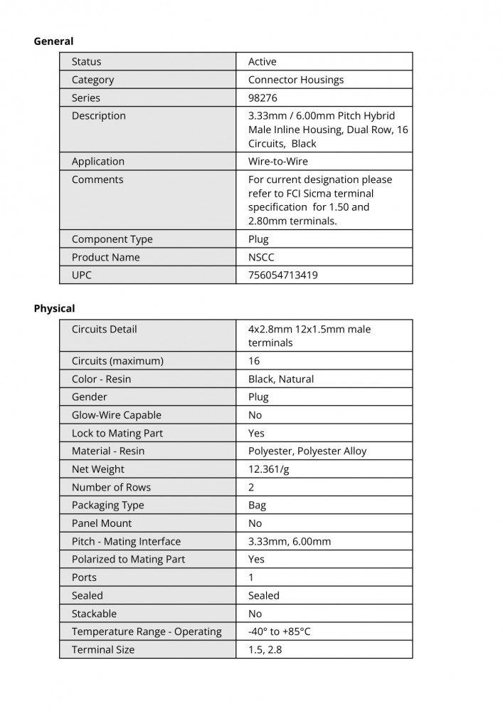 Technical document image 2 for MOLEX 982761001