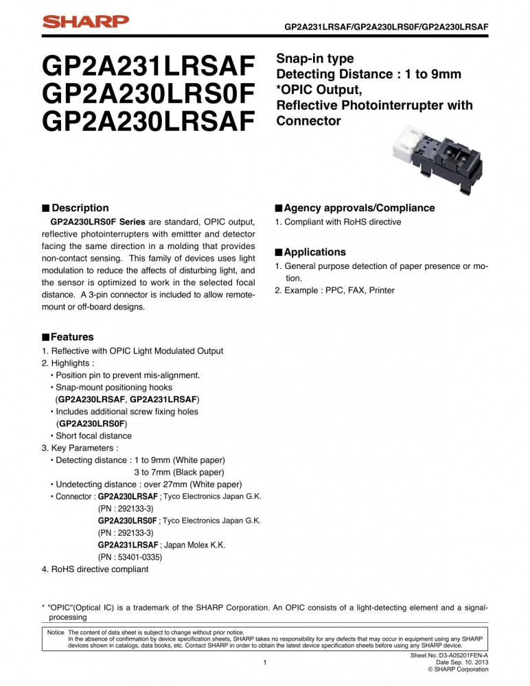 GP2A230LRS0F document page 1