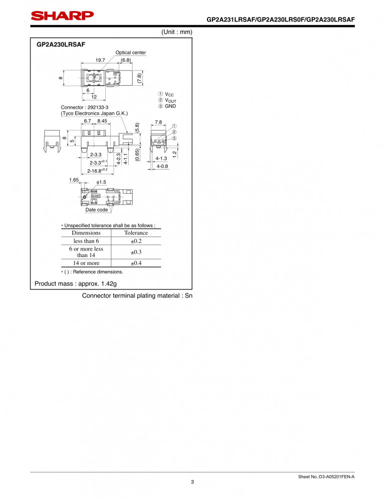 GP2A230LRS0F document page 3