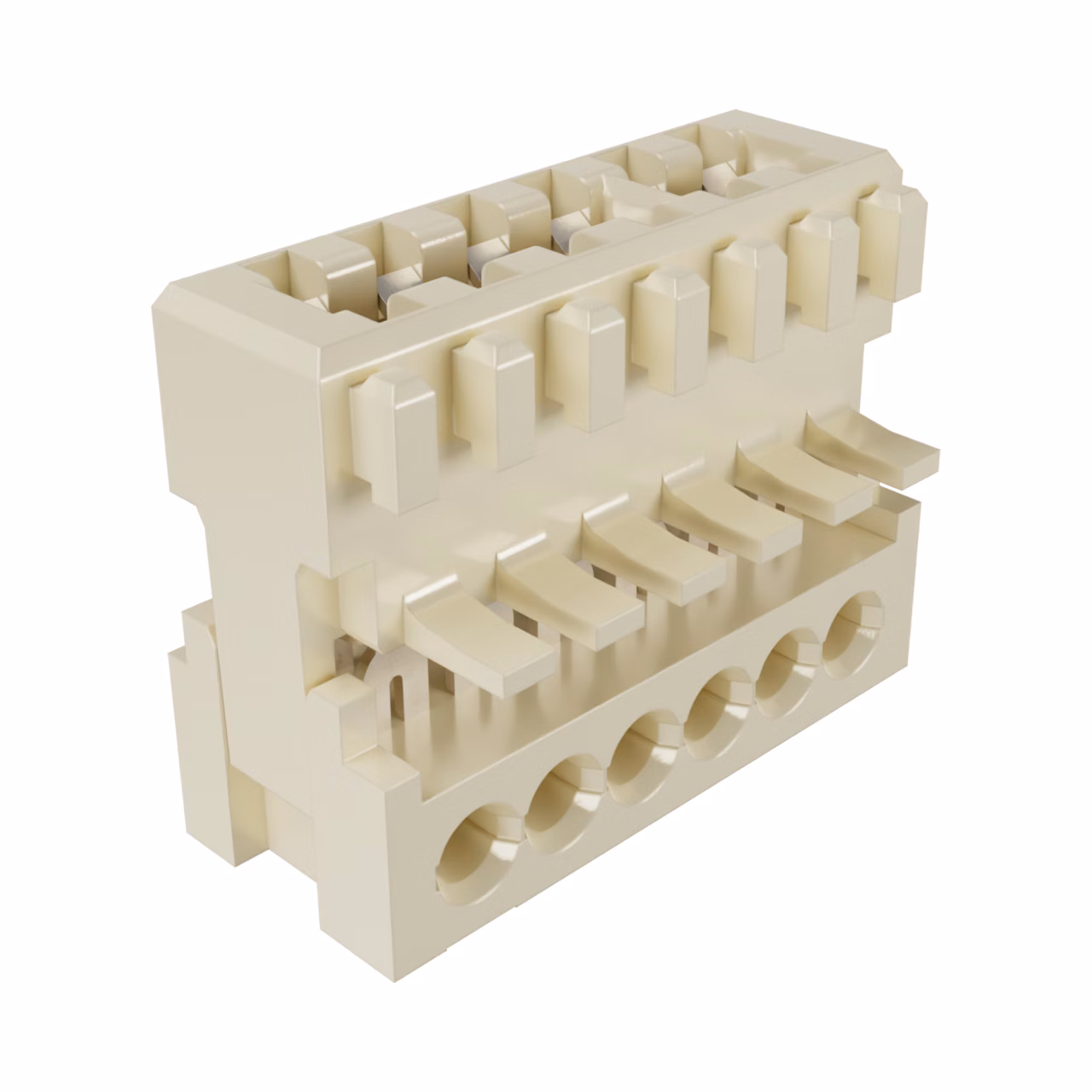 Appli-Mate RAST 2.5 Connector, 2.50mm Pitch, Female, 6 Circuits, Polarizing Rib Between 4/5, Closed Endwalls, Brown Color Stripe, Tin Plating