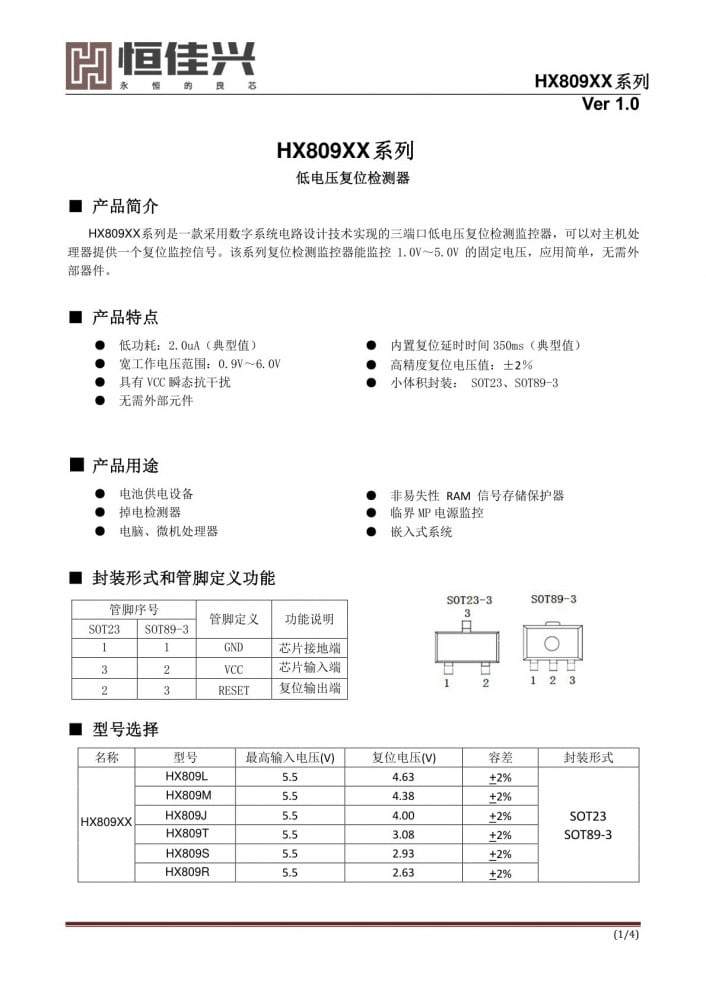 HX809XX datasheet page 1