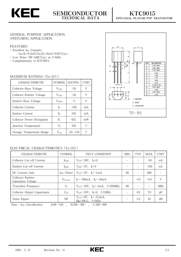 KEC KTC9015-C-AT/P datasheet preview