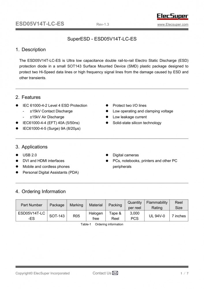 ESD05V14T-LC-ES datasheet page 1