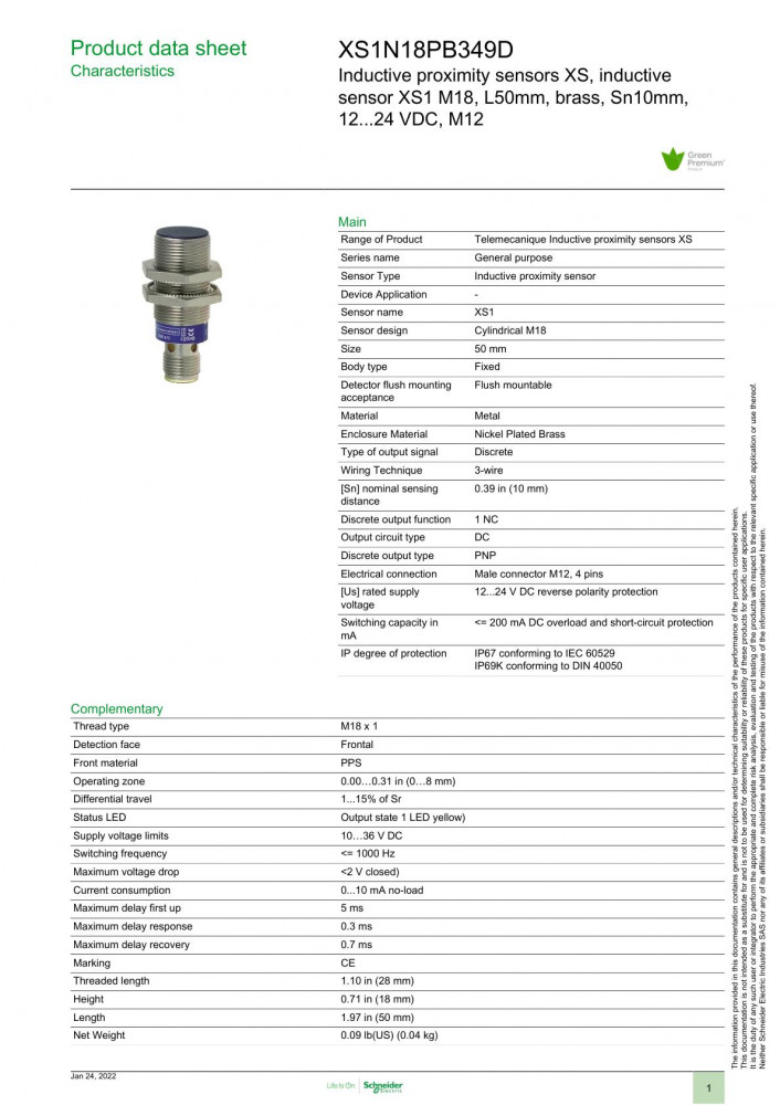 XS1N18PB349D technical document page 1