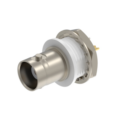 BNC / INSULATED BULKHEAD JACK RECEPTACLE FR. MOUNT. WITH SOLDER POT CONTACT + TAG for sale