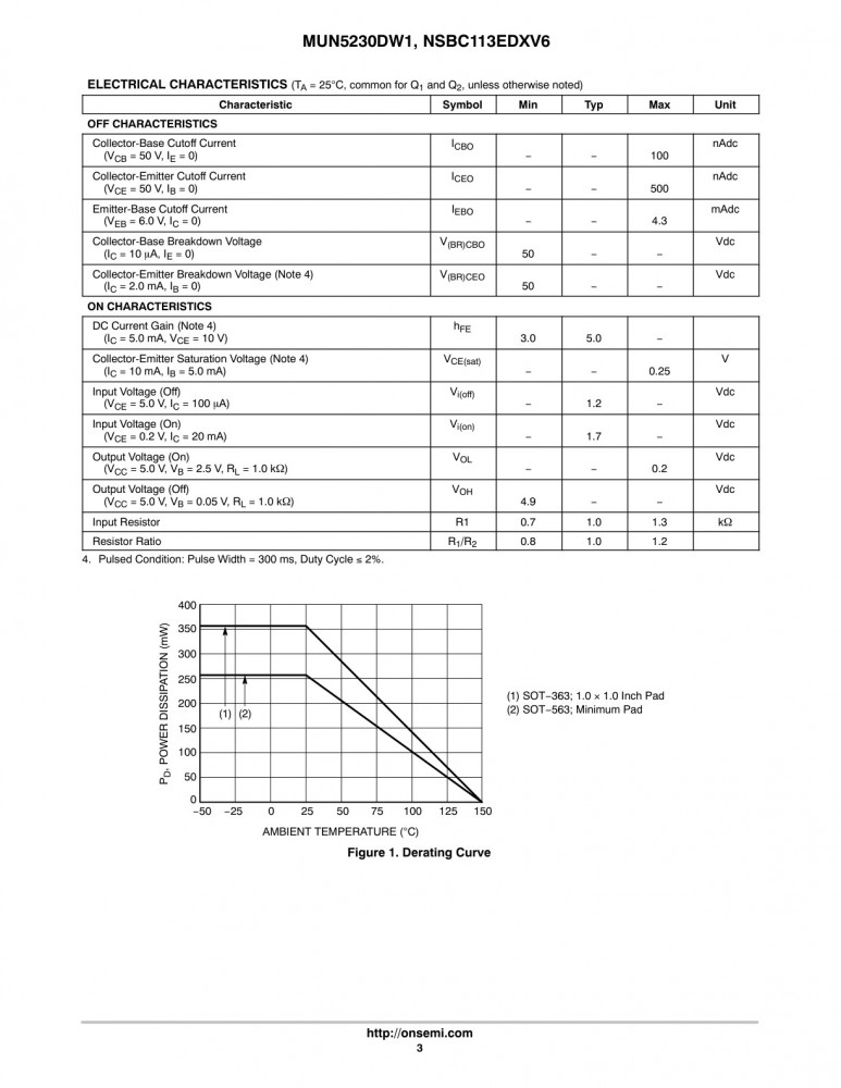 SMUN5230DW1T1G datasheet page 3