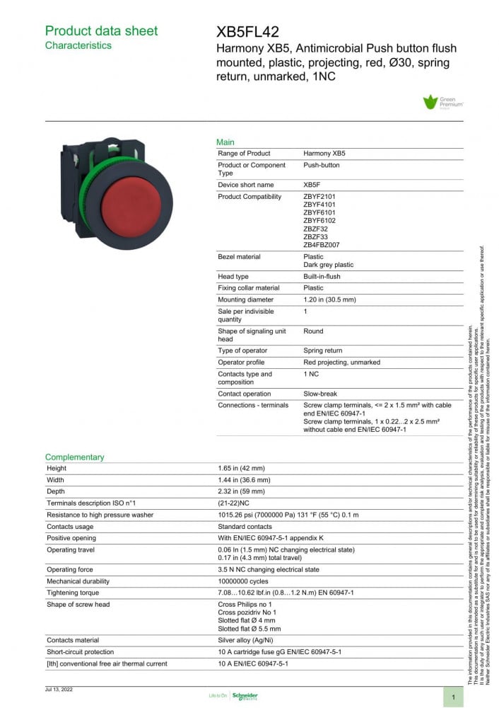 XB5FL42 technical document page 1
