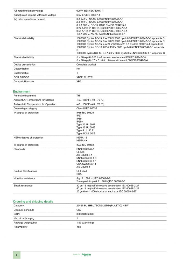XB5FL42 technical document page 2