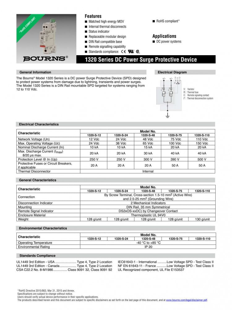 BOURNS 1320 Series datasheet page 1