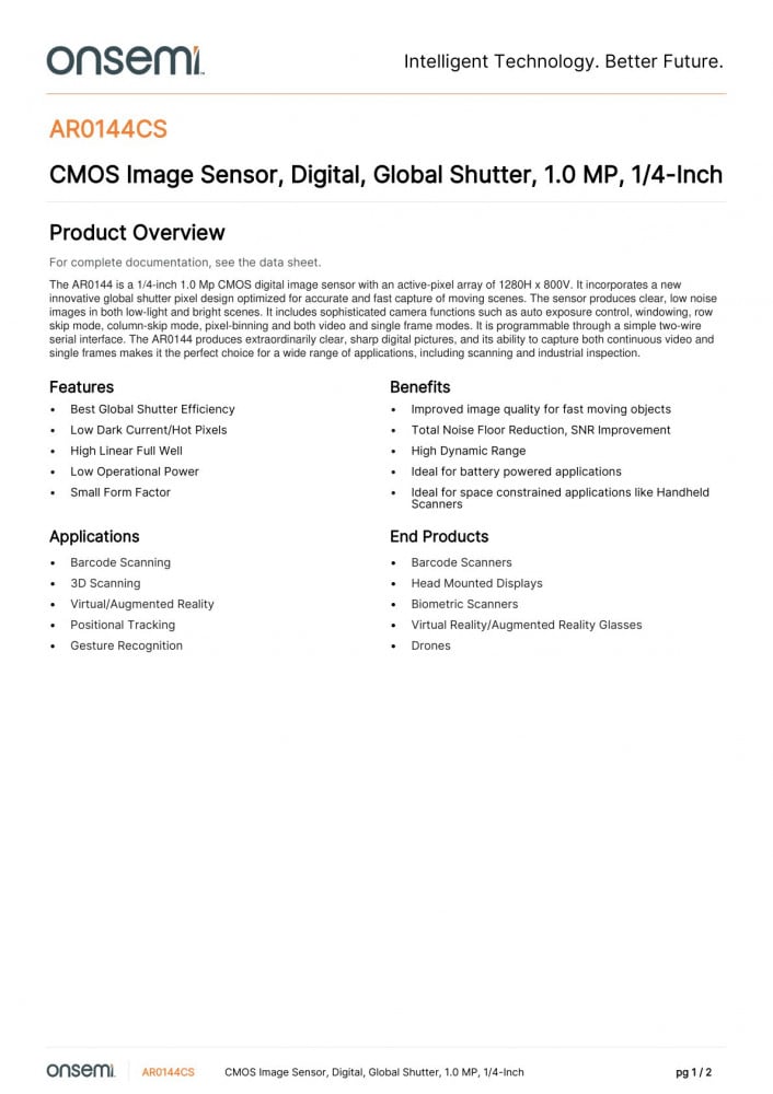 AR0144 technical document page 1