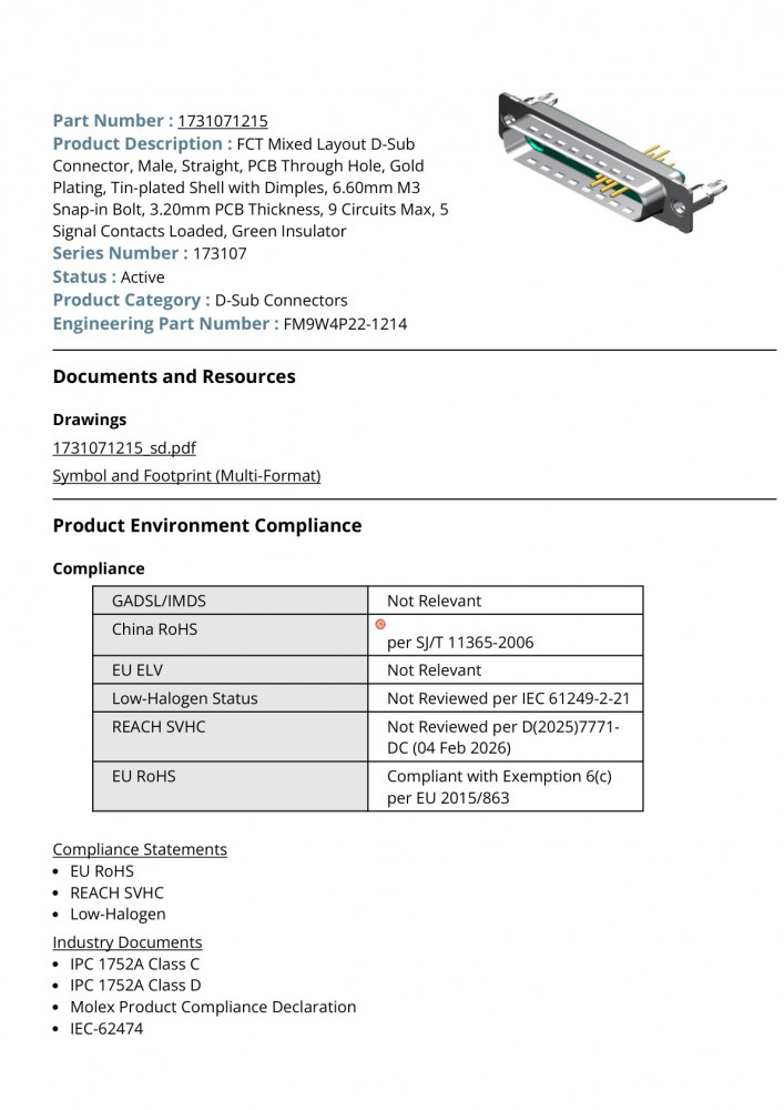 MOLEX 1731071215 technical drawing, page 1