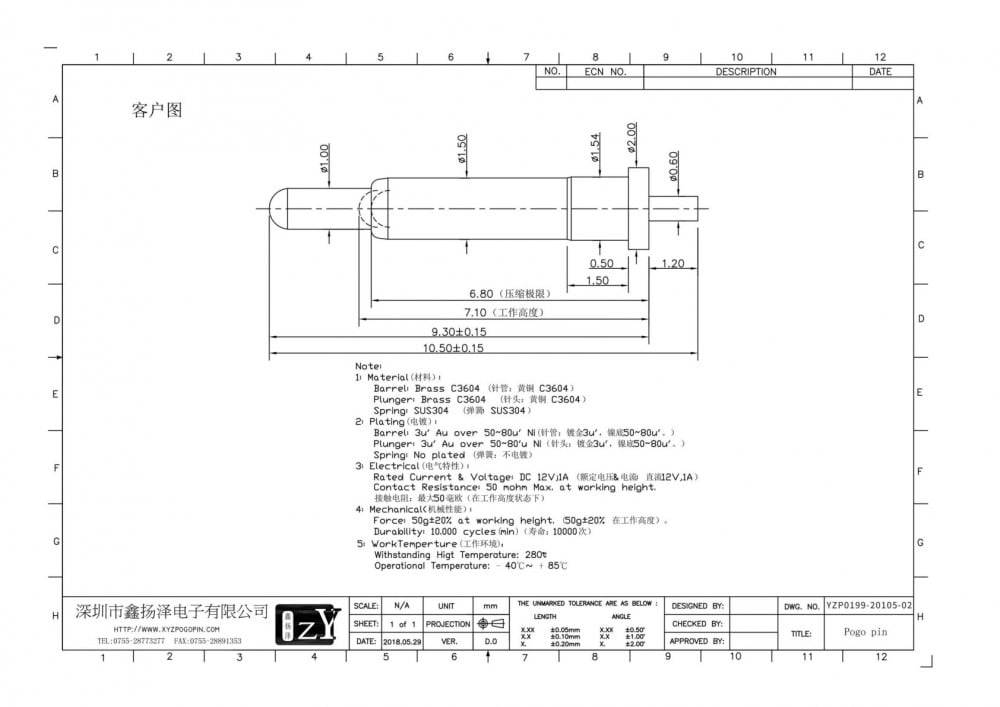 YZP0199-20105-02 packaging specification page