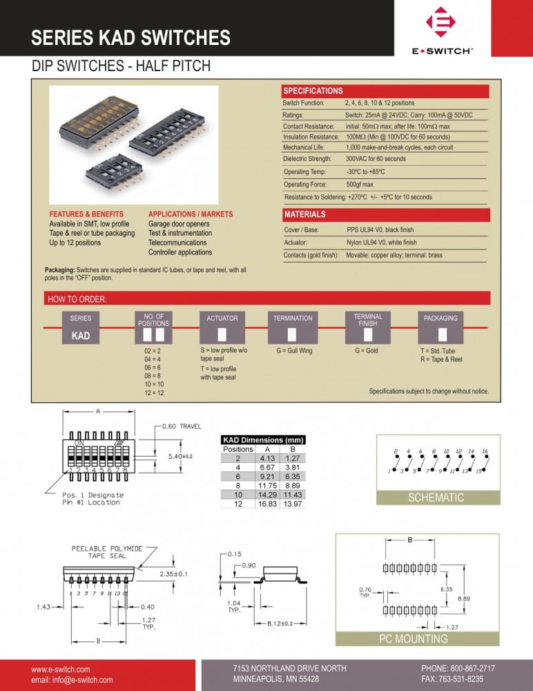 E-Switch KAD08LHGT datasheet page