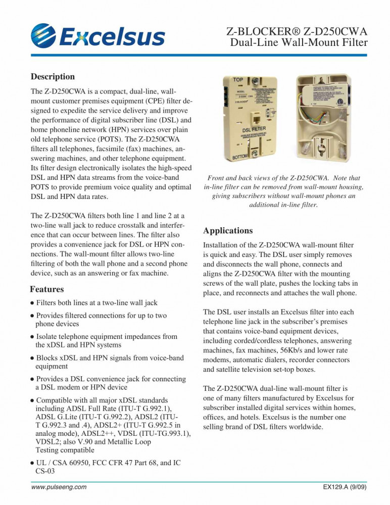 Z-D250CWA product documentation page 1
