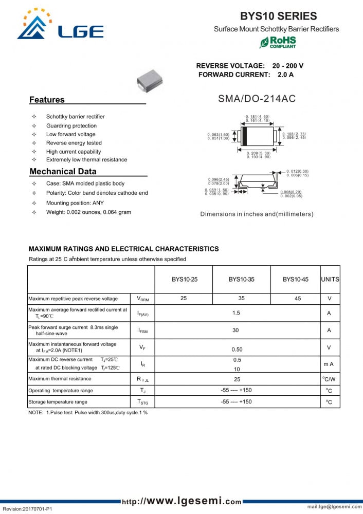 LGE BYS10-45 datasheet page 1