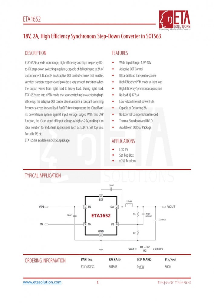 ETA1652FSG datasheet page 1