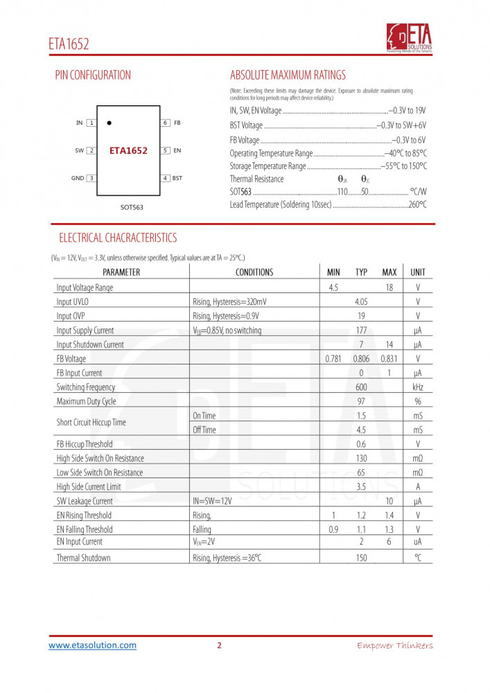 ETA1652FSG datasheet page 2