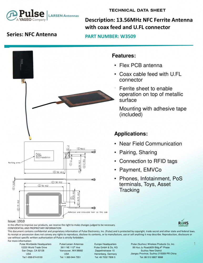 W3509 product document page 1
