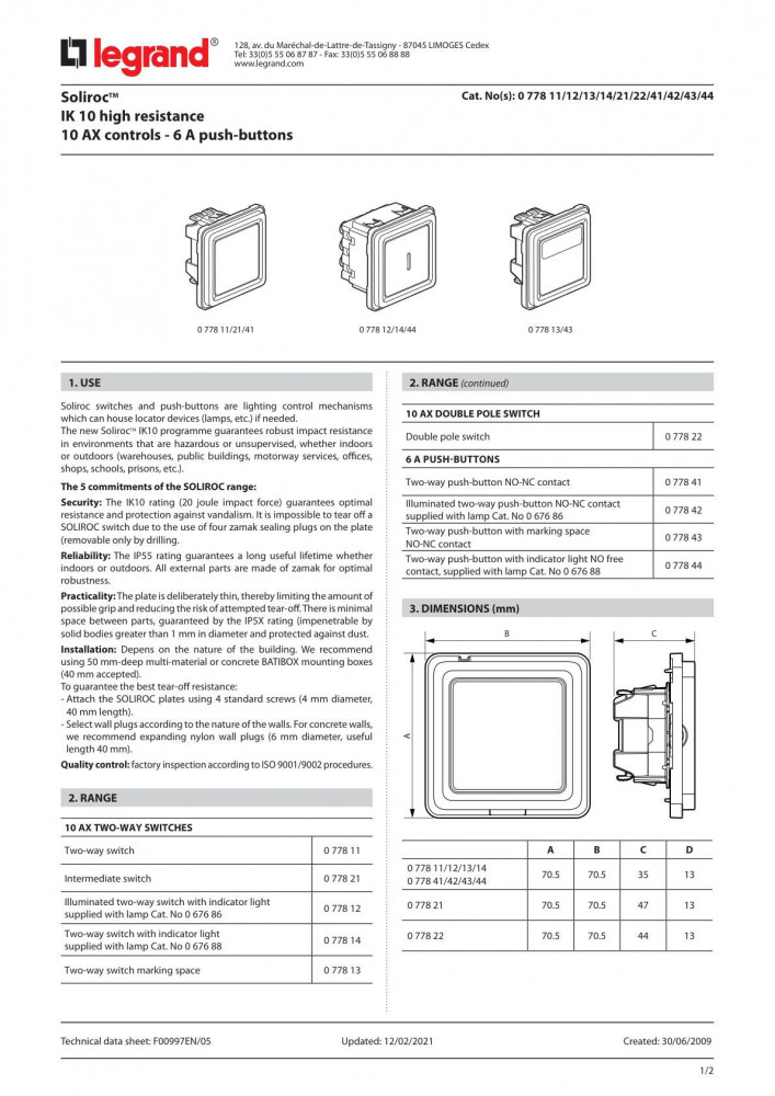 Legrand Soliroc technical document, page 1