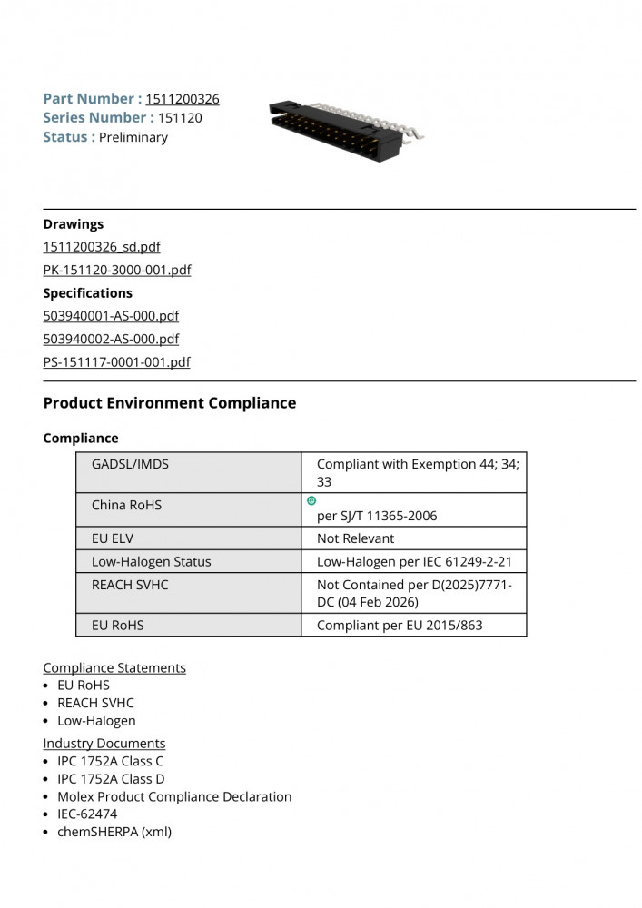 MOLEX 1511200326 technical document image 1