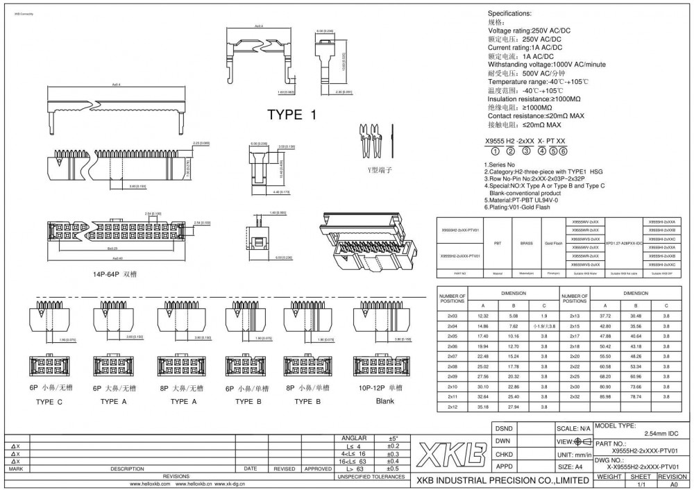 XKB Connection X9555H2-2x03B-PTV01 technical drawing
