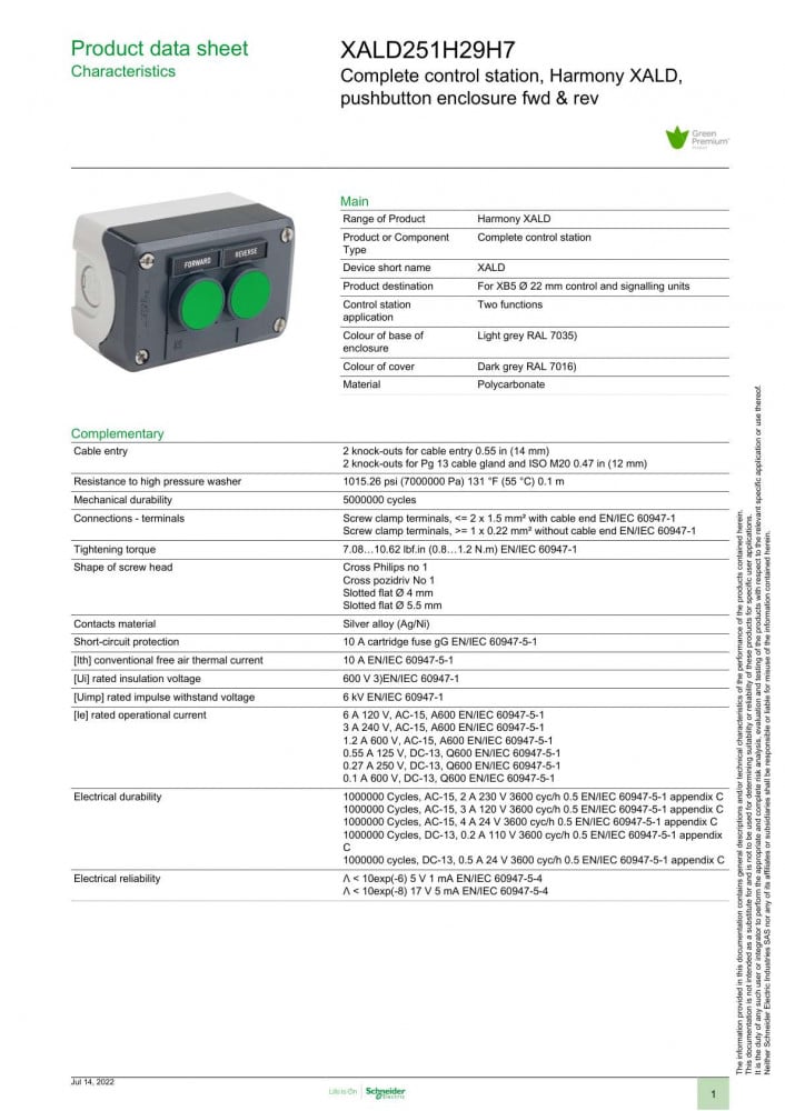 XALD251H29H7 technical document page 1
