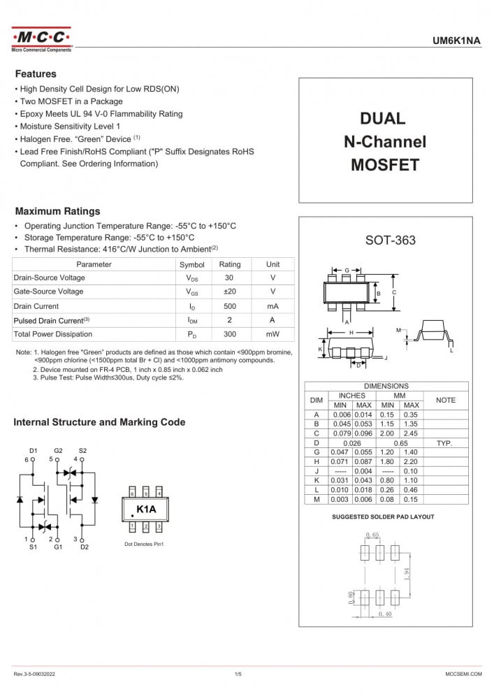 UM6K1NA-TP datasheet page 1