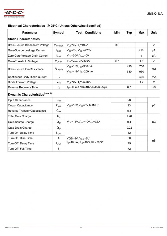 UM6K1NA-TP datasheet page 2
