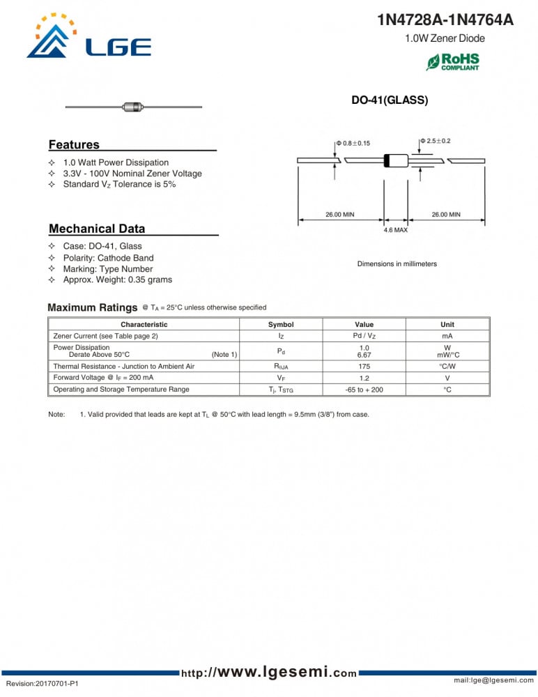 LGE 1N4751A datasheet page 1
