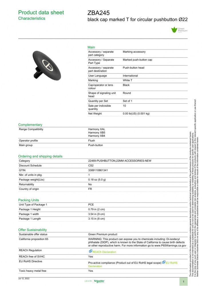 ZBA245 technical document page 1