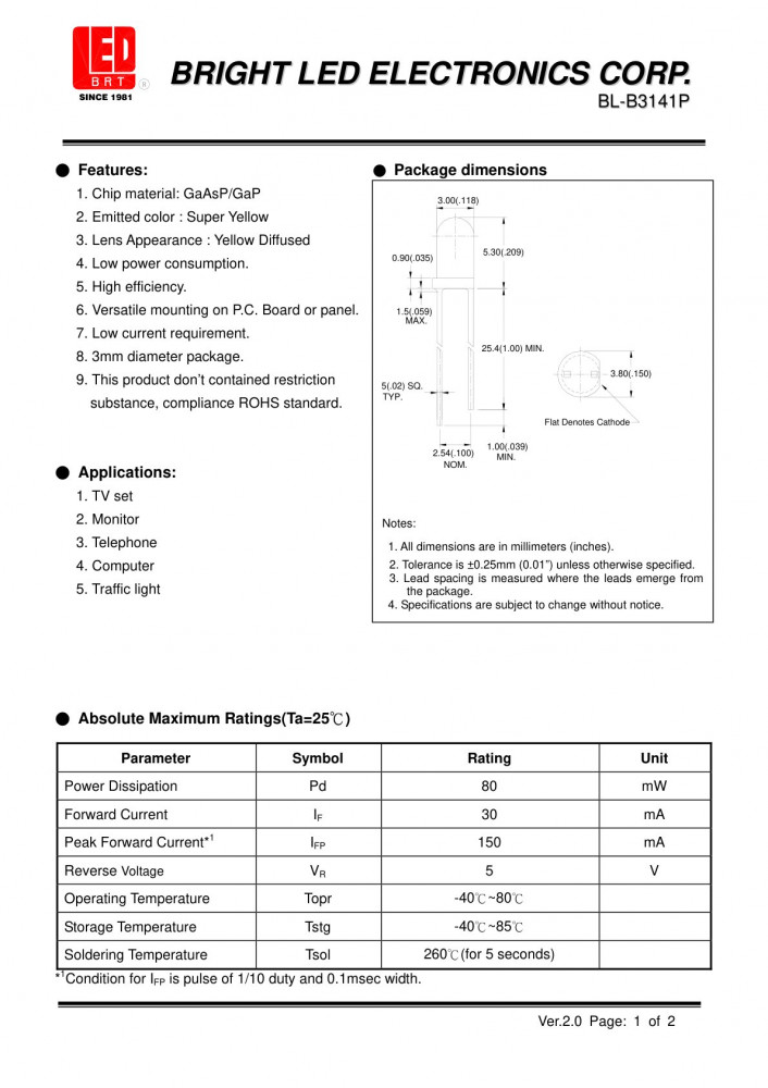BL-B3141-P datasheet page 1
