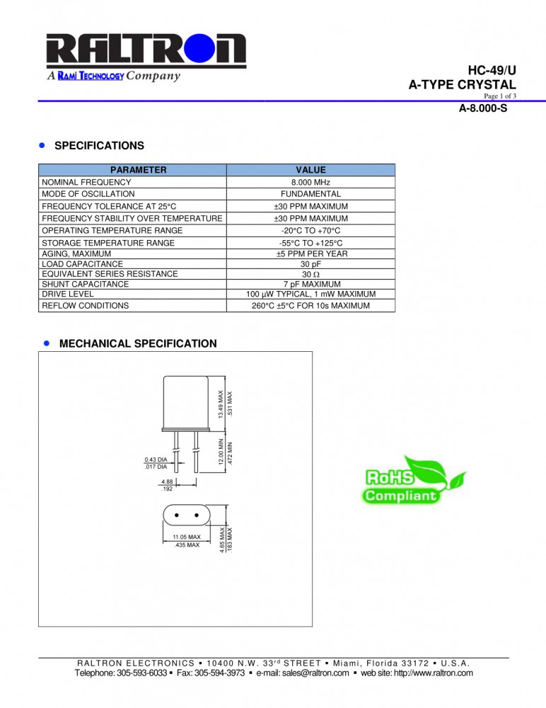 A-8.000-S mechanical specification page