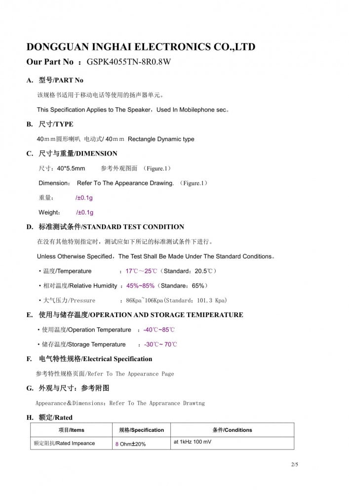 GSPK4055TN-8R0.8W specification page 2