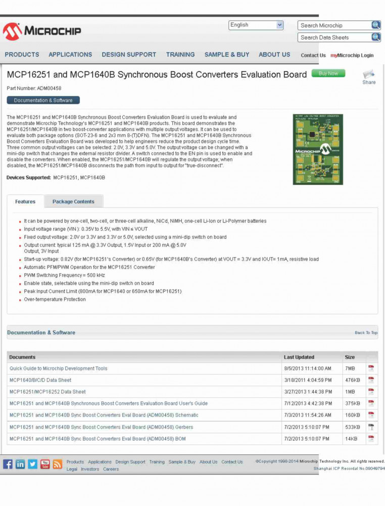 ADM00458 MCP16251 and MCP1640B evaluation board documentation preview