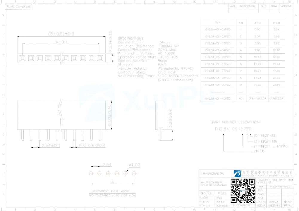 FH2.54-09-16PZD technical document preview