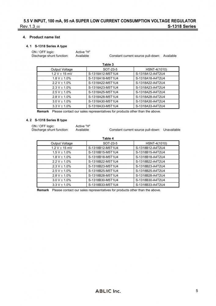 ABLIC S-1318 datasheet page 5