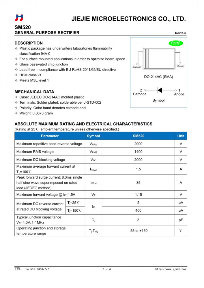 SM520 datasheet page 1