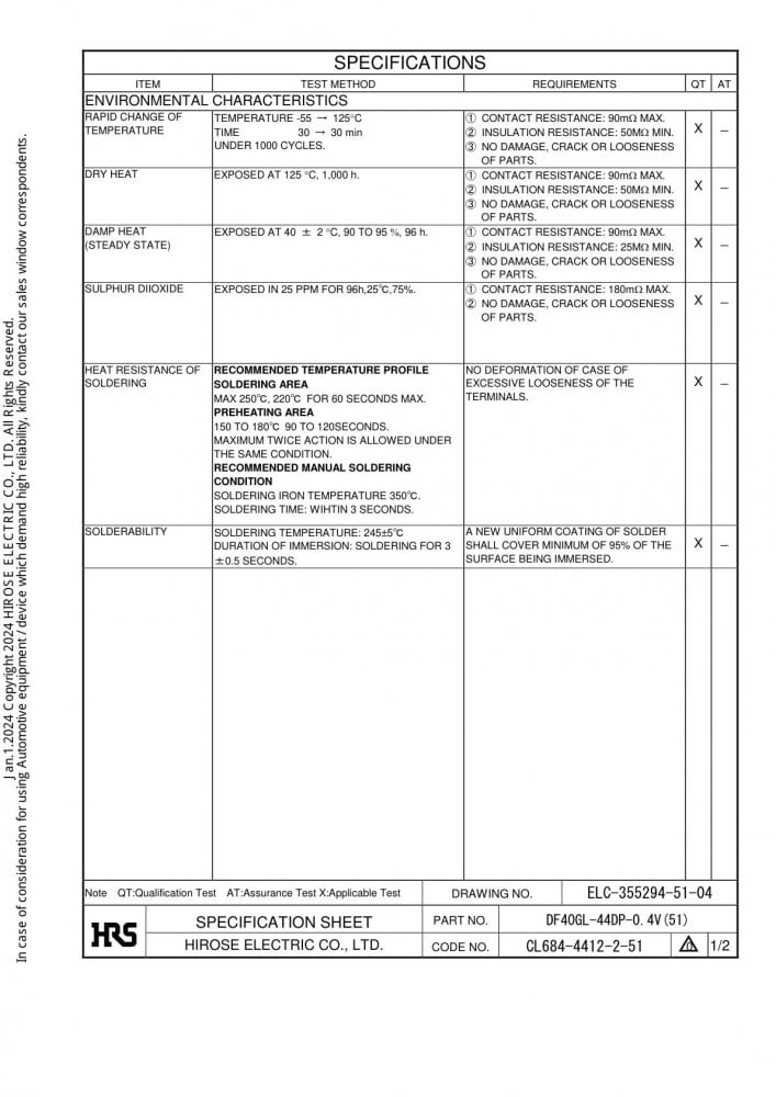 HRS DF40GL-44DP-0.4V(51) specification sheet page 2