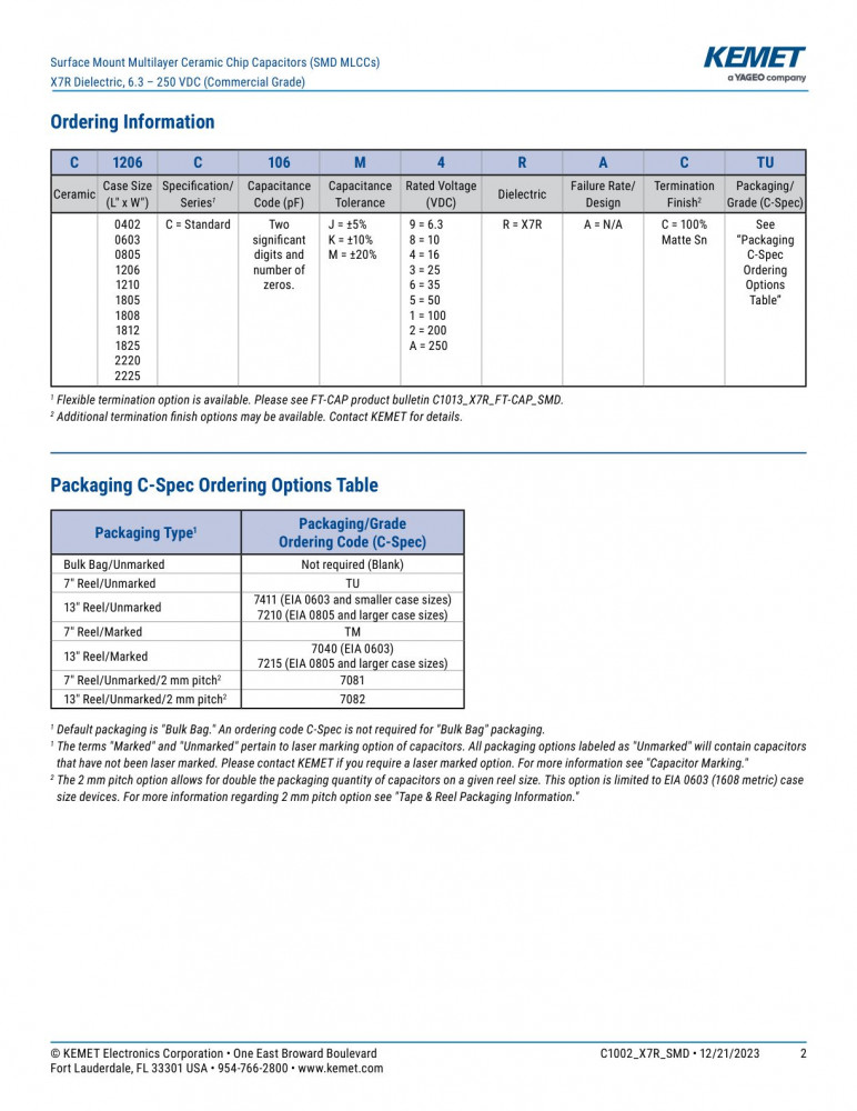 KEMET X7R datasheet page 2