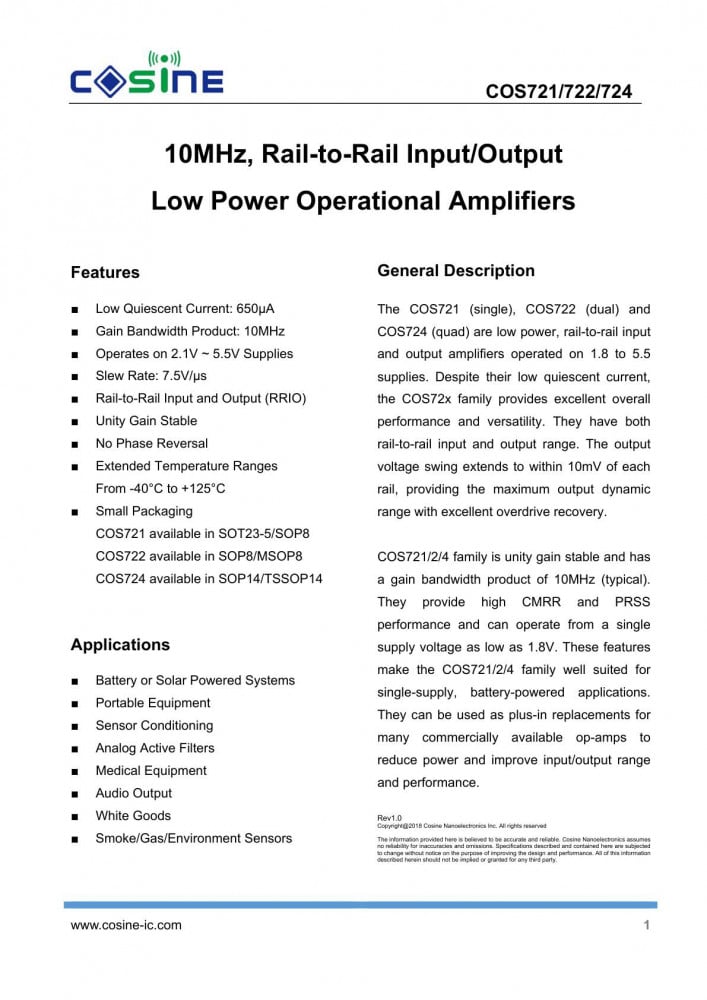 COS722MR datasheet page 1