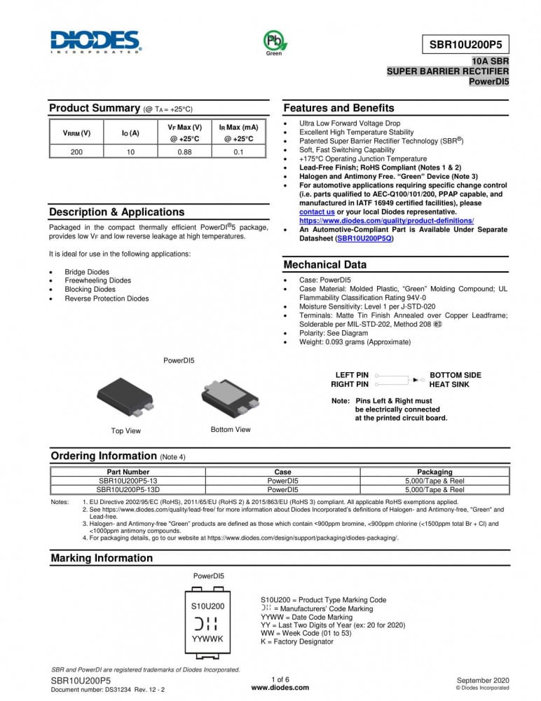 SBR10U200P5-13 datasheet page 1