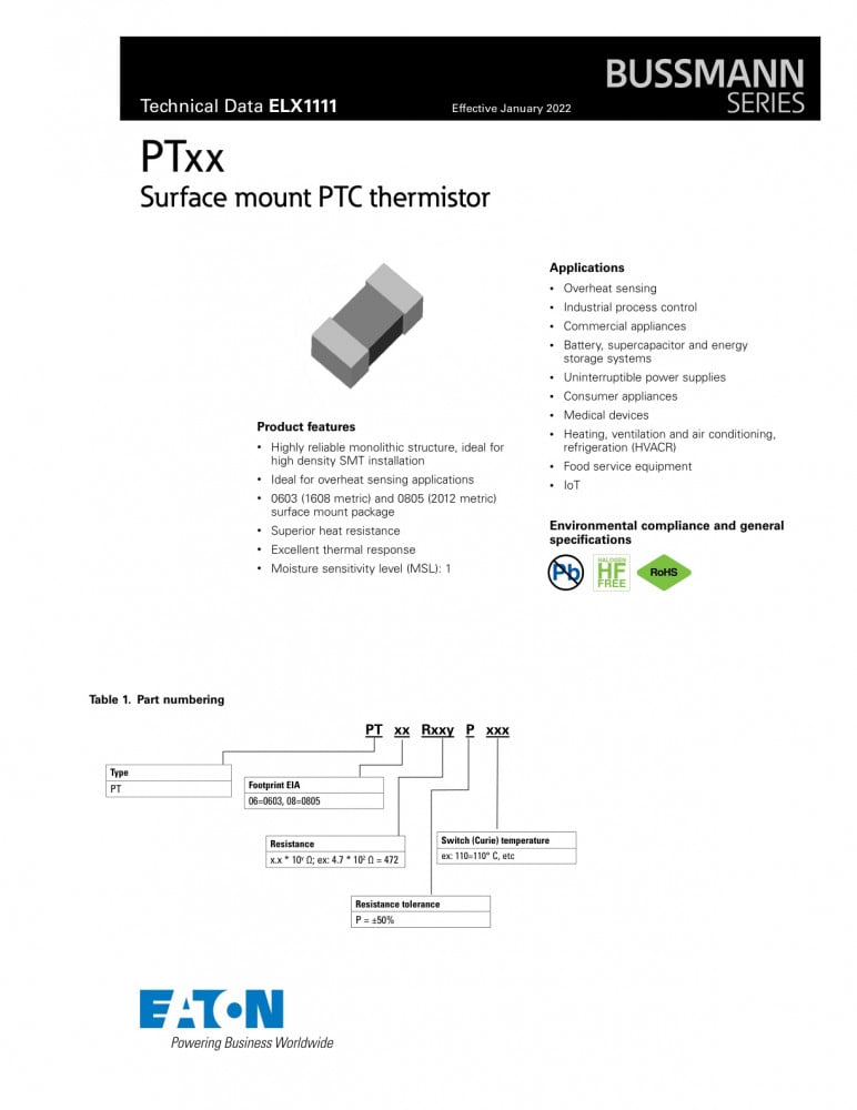 EATON PT08R472P50 datasheet page 1