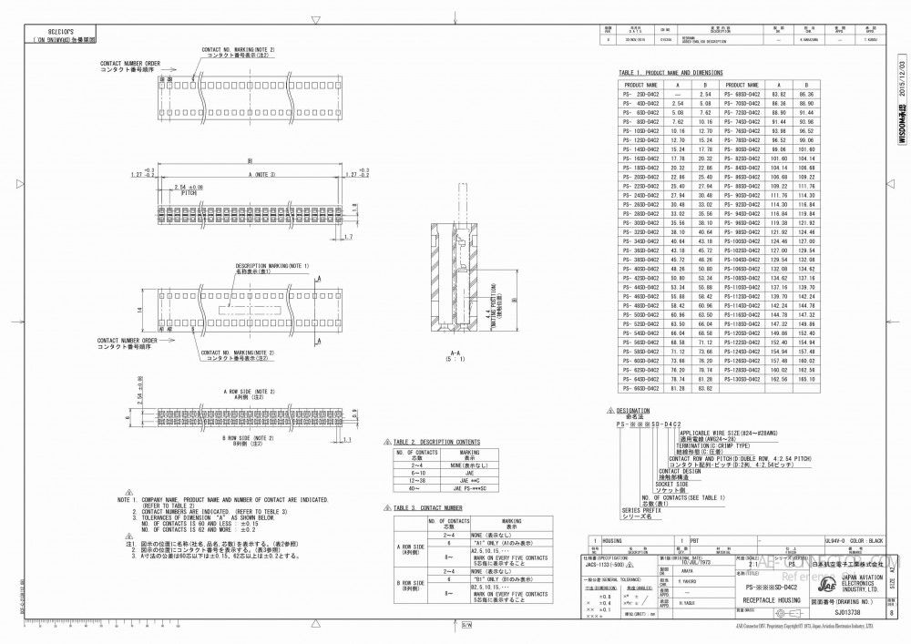 JAE PS series technical drawing preview